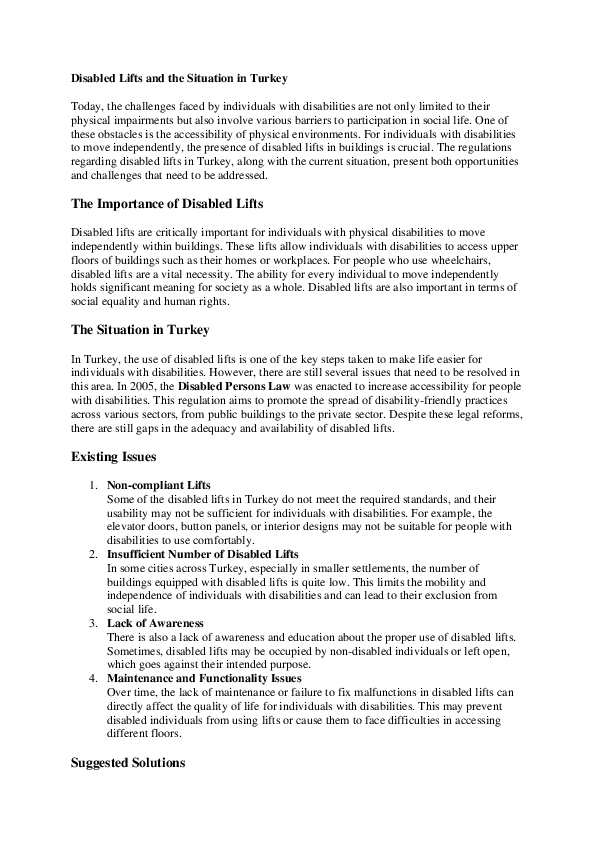 (PDF) Disabled Lifts and the Situation in Turkey