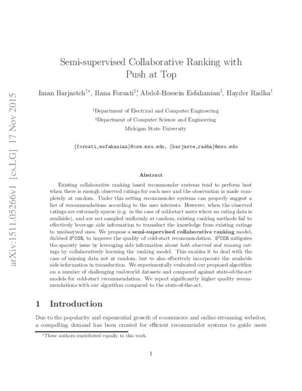 (PDF) Semi-supervised Collaborative Ranking with Push at the Top