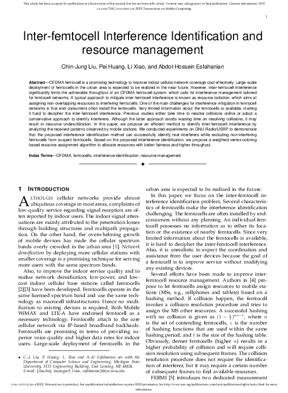 (PDF) Inter-Femtocell Interference Identification and Resource Management