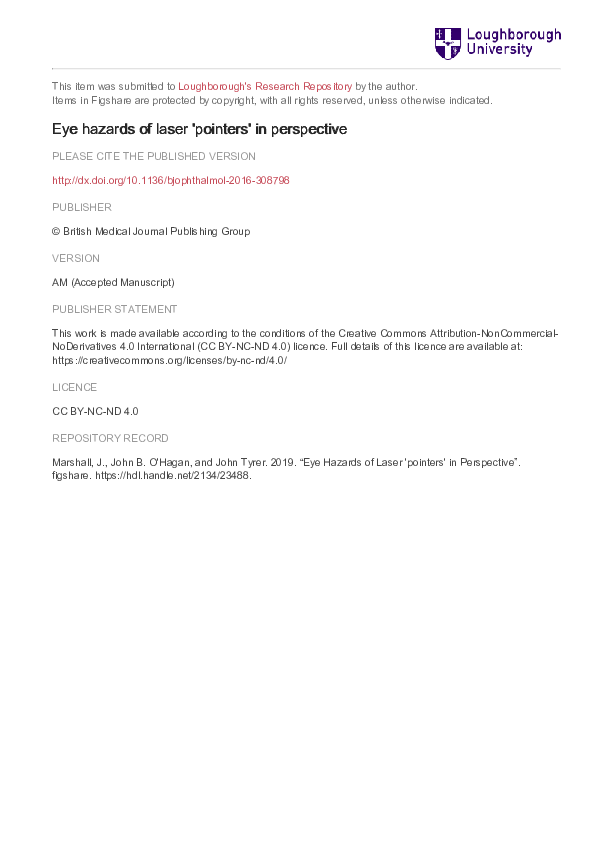 (PDF) Eye hazards of laser ‘pointers’ in perspective