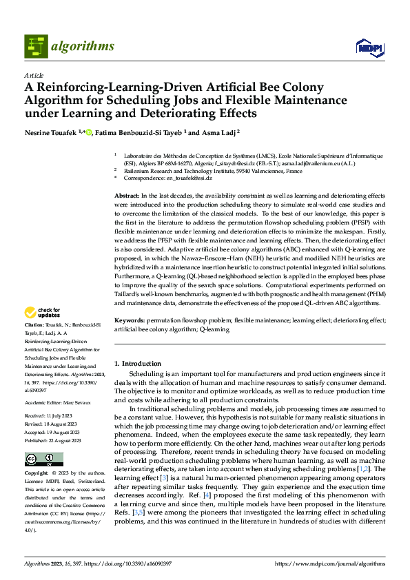 (PDF) A Reinforcing-Learning-Driven Artificial Bee Colony Algorithm for Scheduling Jobs and ...