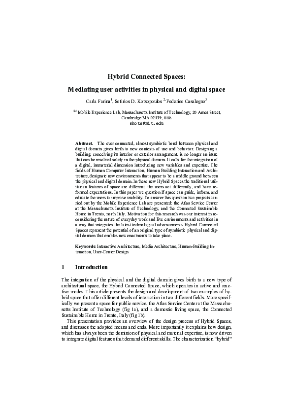 (PDF) Hybrid Connected Spaces: Mediating User Activities in Physical ...