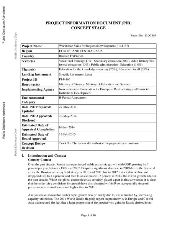 (PDF) Project Information Document (Concept Stage) - Workforce Skills ...