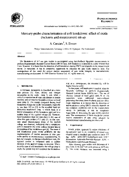 (PDF) Mercury-probe characterisation of soft breakdown: effect of oxide ...