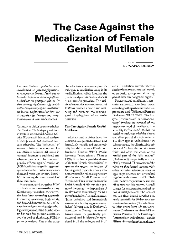 (PDF) The Case Against the Medicalization of Female Genital Mutilation