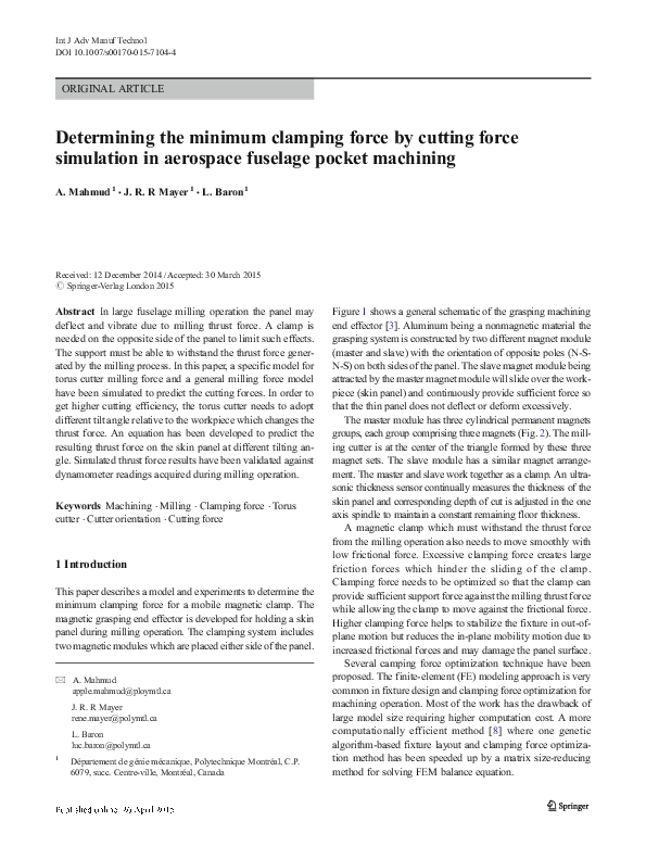 (PDF) Determining the minimum clamping force by cutting force ...