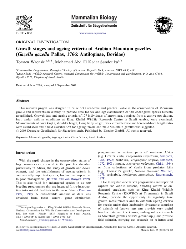 (PDF) Growth stages and ageing criteria of Arabian Mountain gazelles ...