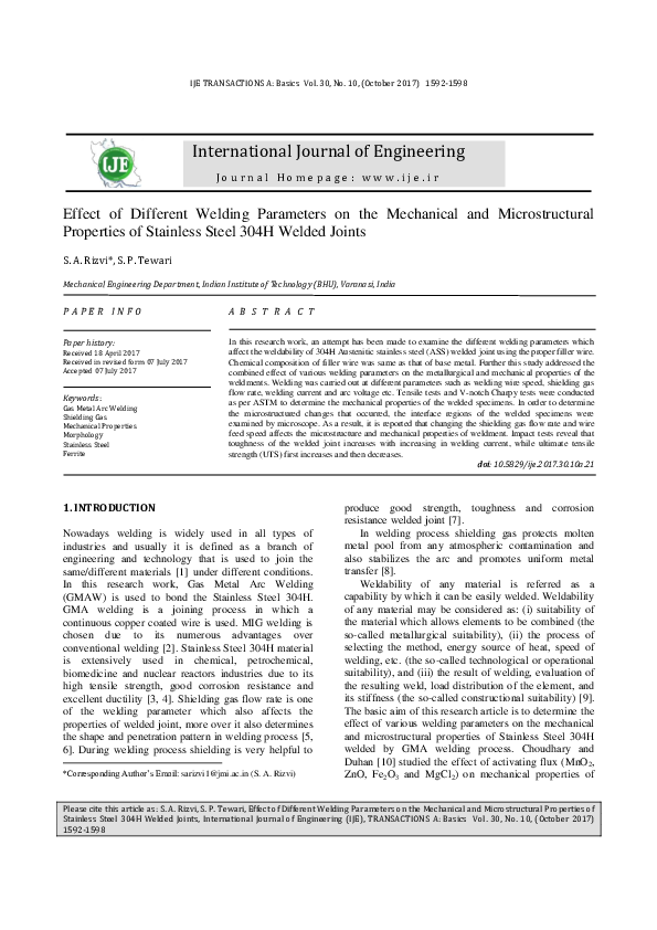 (PDF) Effect of Different Welding Parameters on the Mechanical and Microstructural Properties of ...