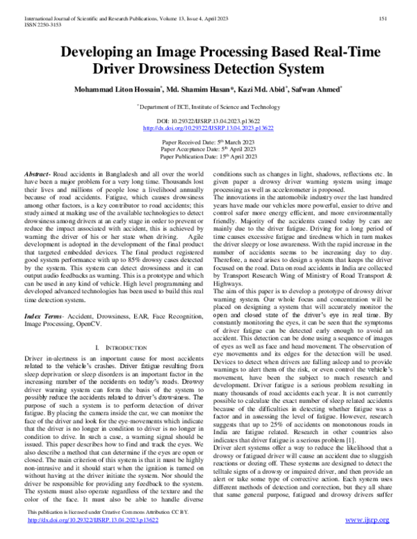 (PDF) Developing an Image Processing Based Real-Time Driver Drowsiness Detection System