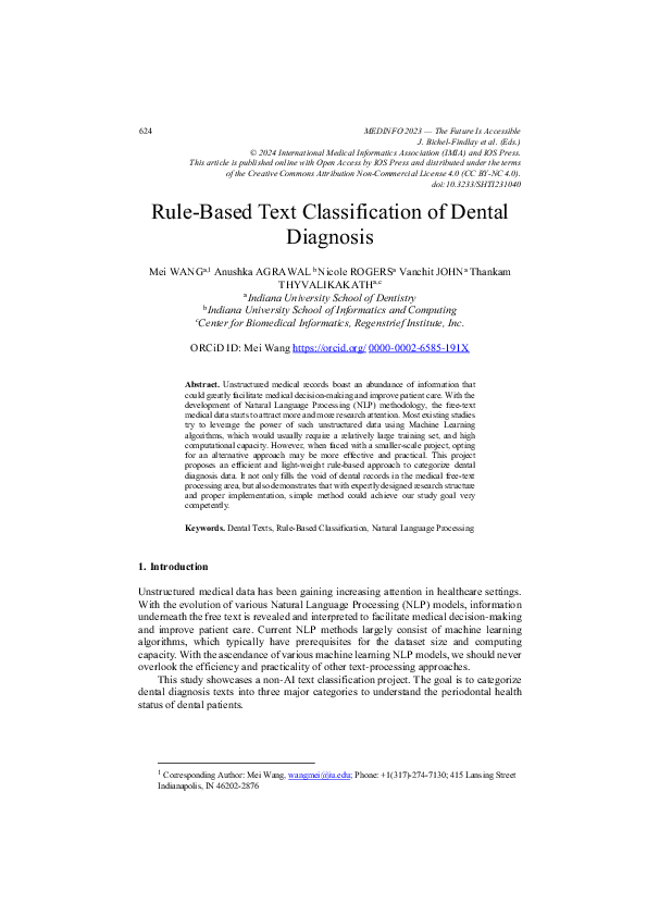 (PDF) Rule-Based Text Classification of Dental Diagnosis