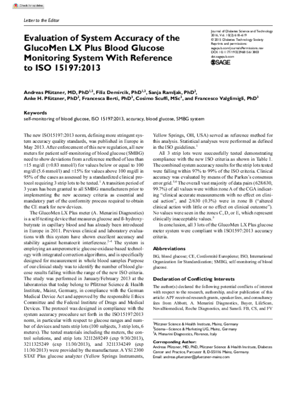 (PDF) Evaluation of System Accuracy of the GlucoMen LX Plus Blood ...