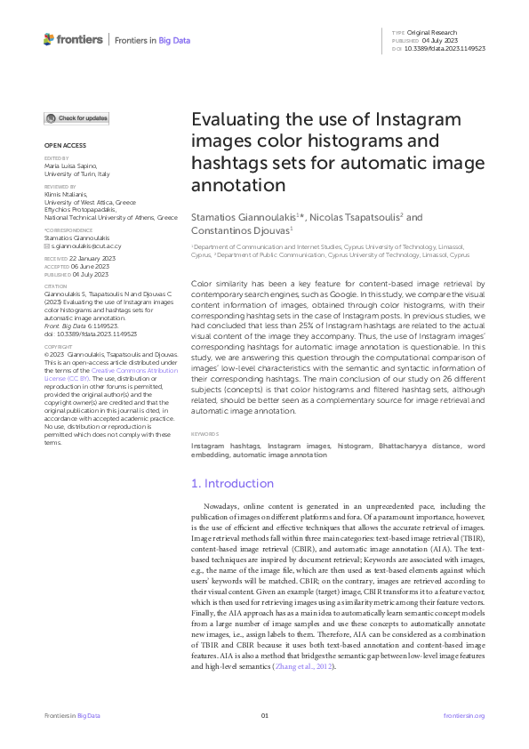 (PDF) Evaluating the use of Instagram images color histograms and hashtags sets for automatic ...