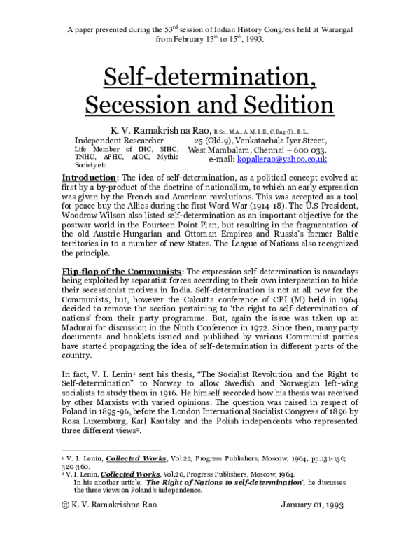 (PDF) Self determination secession and sedition