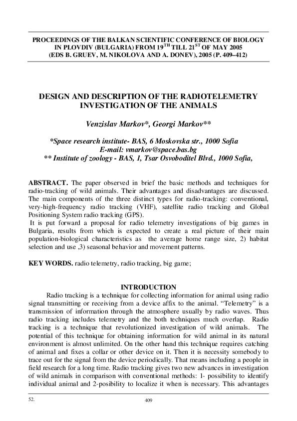 (PDF) Design and Description of the Radiotelemetry Investigation of the Animals