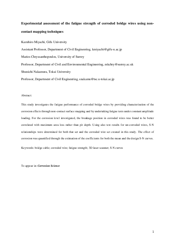 (PDF) Experimental assessment of the fatigue strength of corroded ...