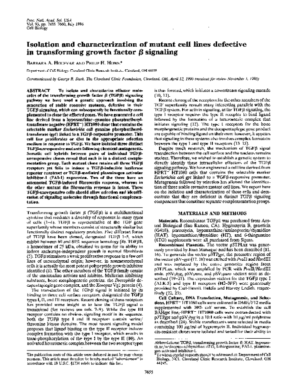 (PDF) Isolation and characterization of mutant cell lines defective in ...