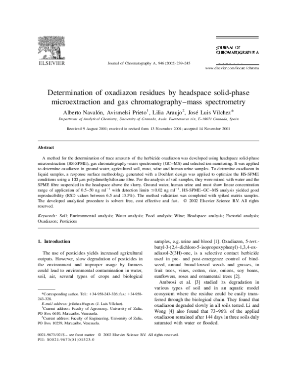 (PDF) Determination of oxadiazon residues by headspace solid-phase microextraction and gas ...