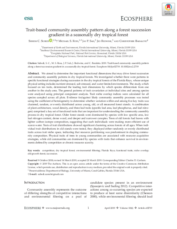 Pdf Trait‐based Community Assembly Pattern Along A Forest Succession