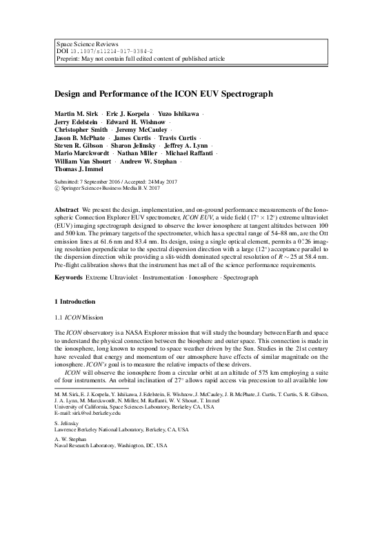 (PDF) Design and Performance of the ICON EUV Spectrograph