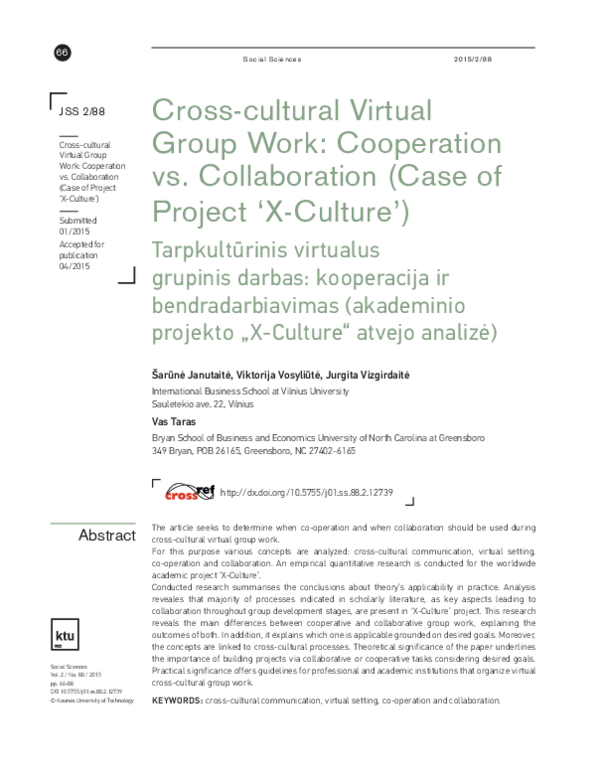 (PDF) Cross-cultural Virtual Group Work: Cooperation vs. Collaboration ...