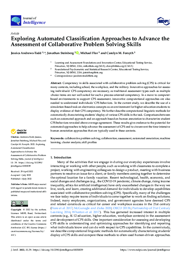 (PDF) Exploring Automated Classification Approaches to Advance the Assessment of Collaborative ...
