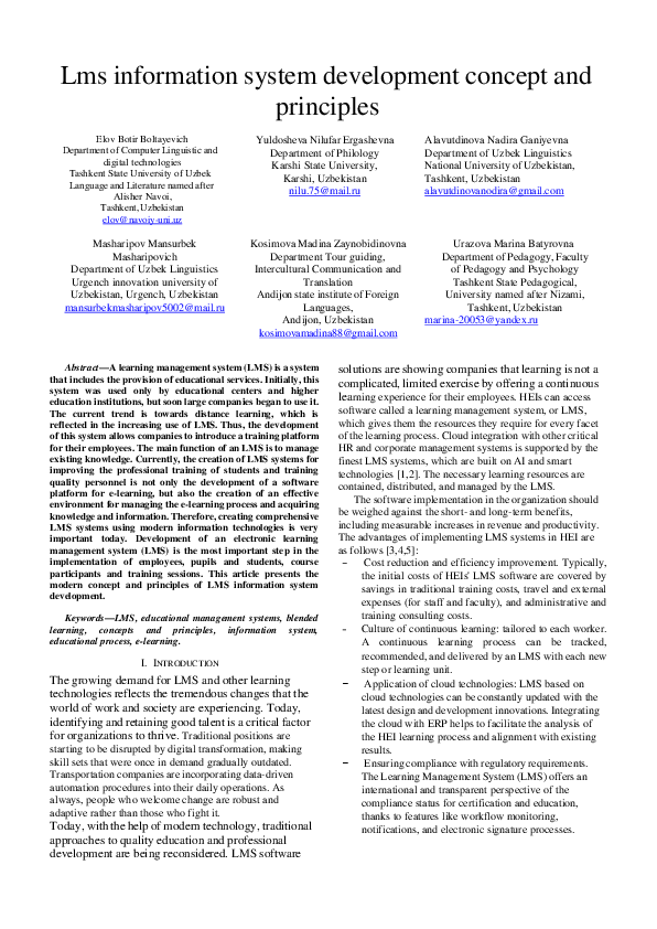 (PDF) LMS Information System Development Concept and Principles
