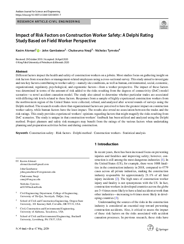 (PDF) Impact of Risk Factors on Construction Worker Safety: A Delphi ...