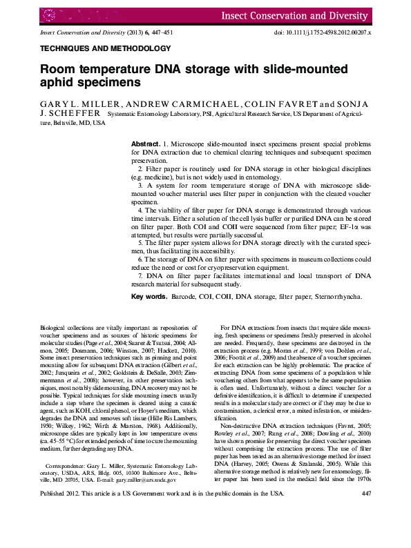 (PDF) Room temperature DNA storage with slide-mounted aphid specimens