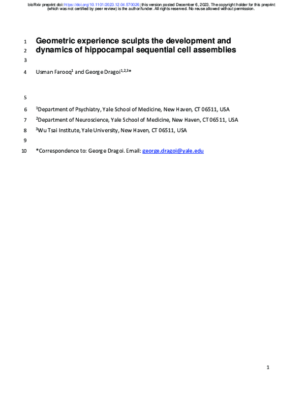 (PDF) Geometric experience sculpts the development and dynamics of hippocampal sequential cell ...