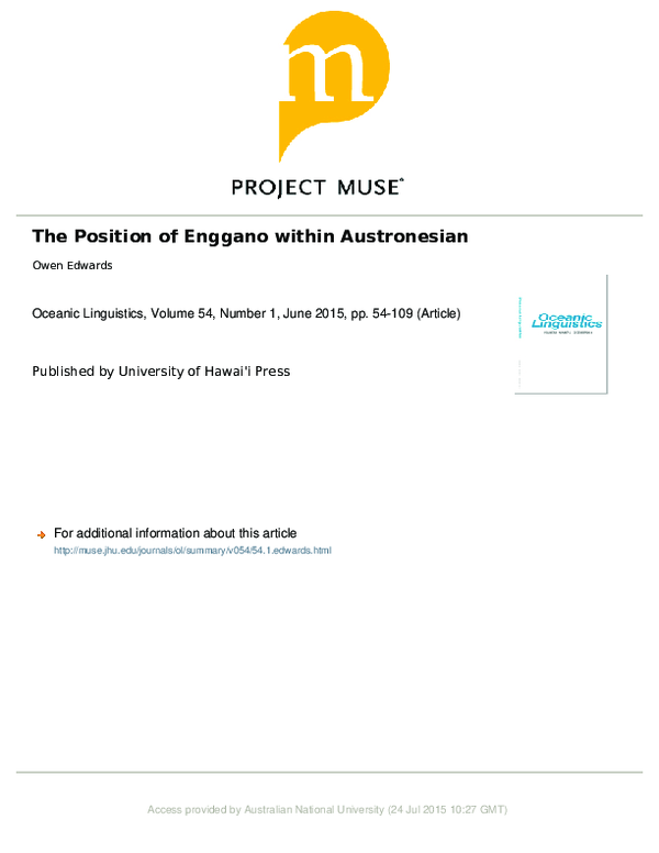 (PDF) The Position of Enggano within Austronesian