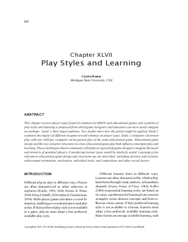 (PDF) Play Styles and Learning