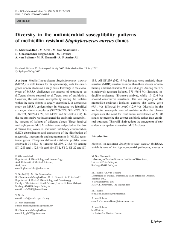 (PDF) Diversity in the antimicrobial susceptibility patterns of methicillin-resistant ...