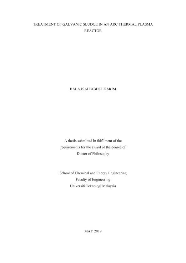 (PDF) Treatment of galvanic sludge in an arc thermal plasma reactor