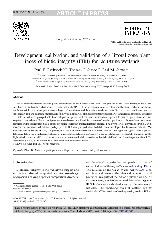 (PDF) Development, calibration, and validation of a littoral zone plant ...