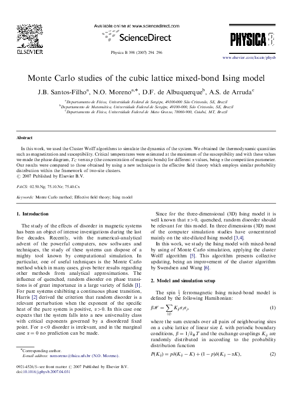 (PDF) Monte Carlo studies of the cubic lattice mixed-bond Ising model