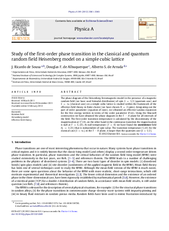 (PDF) Study of the first-order phase transition in the classical and quantum random field ...