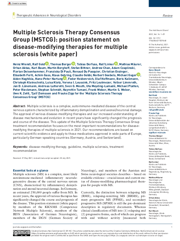 (PDF) Multiple Sclerosis Therapy Consensus Group (MSTCG): position ...