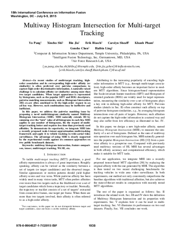 (PDF) Multiway histogram intersection for multi-target tracking