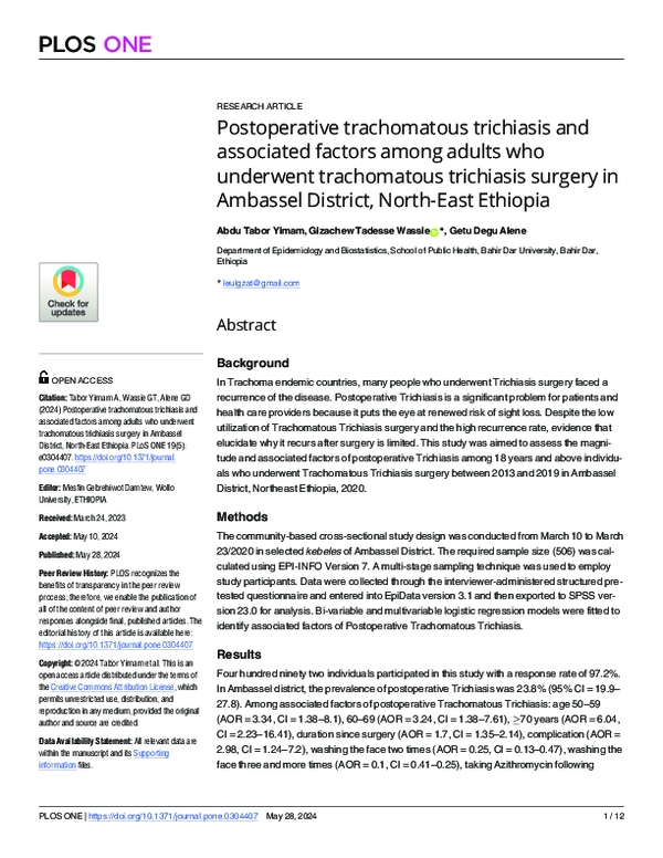 (PDF) Postoperative trachomatous trichiasis and associated factors ...