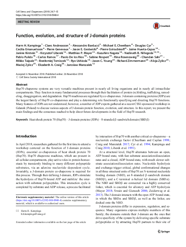 (PDF) Function, evolution, and structure of J-domain proteins