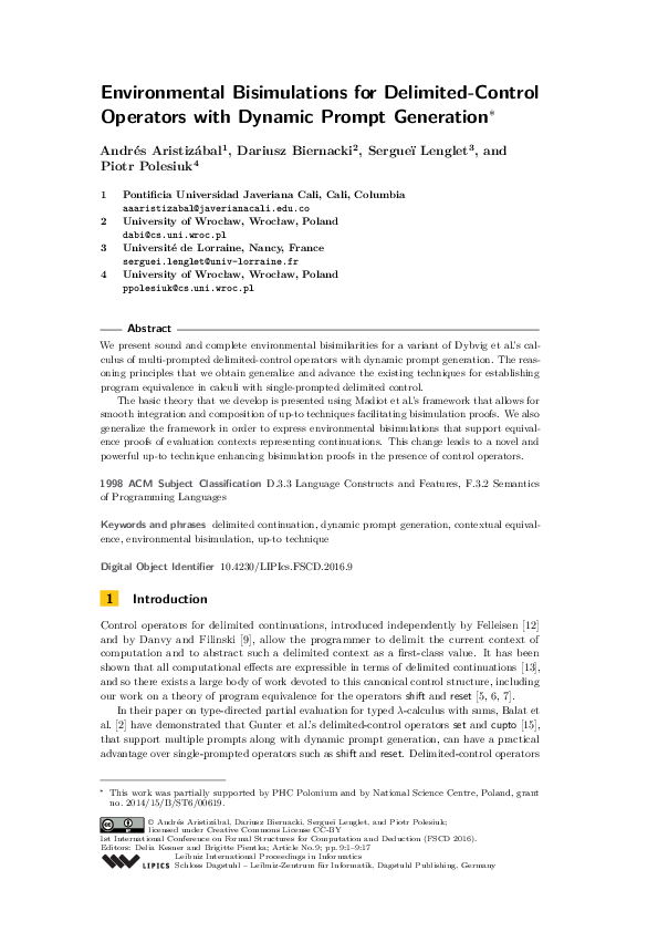 (PDF) Environmental Bisimulations for Delimited-Control Operators with ...