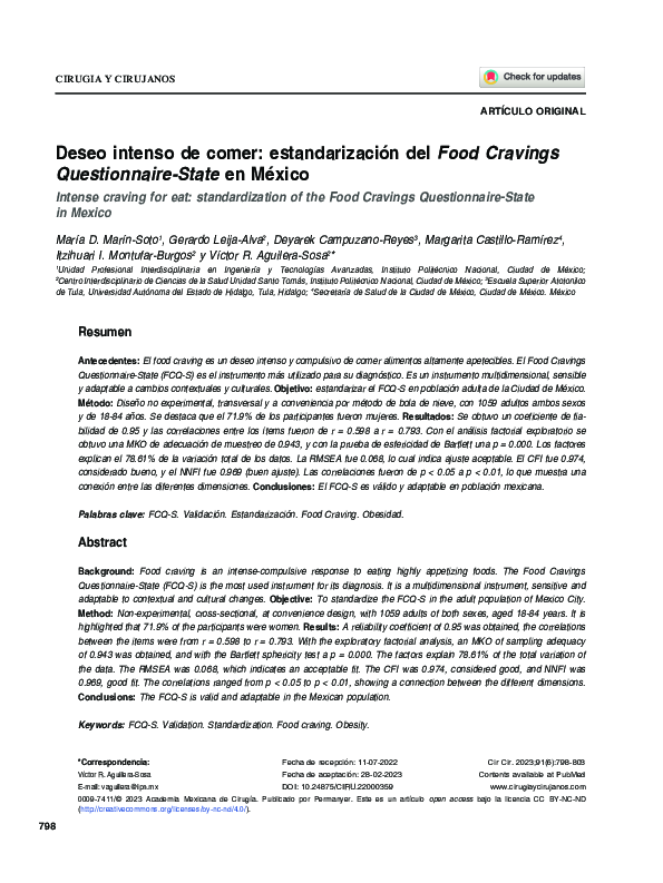 (PDF) Deseo intenso de comer: estandarización del Food Cravings ...