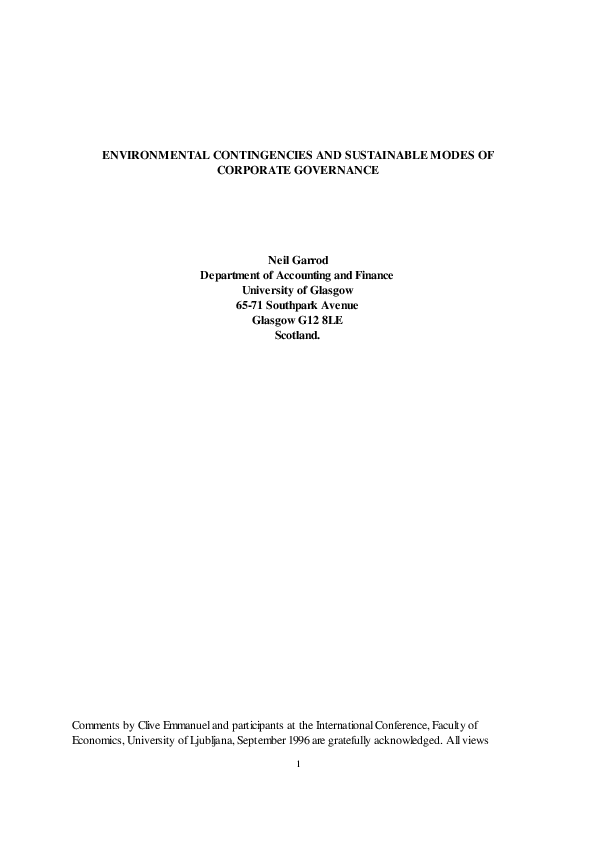 (PDF) Environmental contingencies and sustainable modes of corporate ...