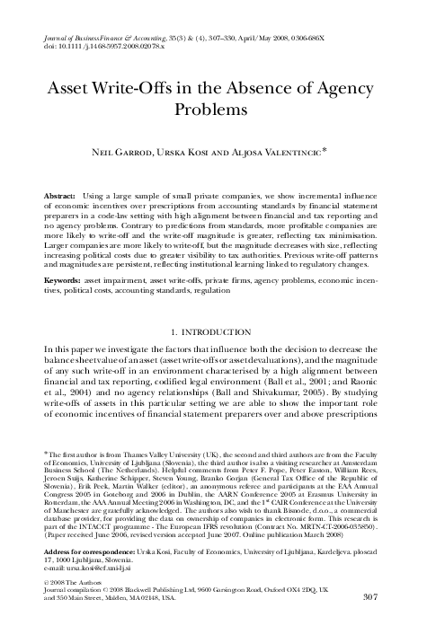 (PDF) Asset Write-Offs in the Absence of Agency Problems
