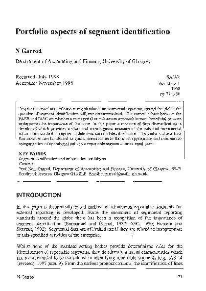 (PDF) Portfolio Aspects Of Segment Identification