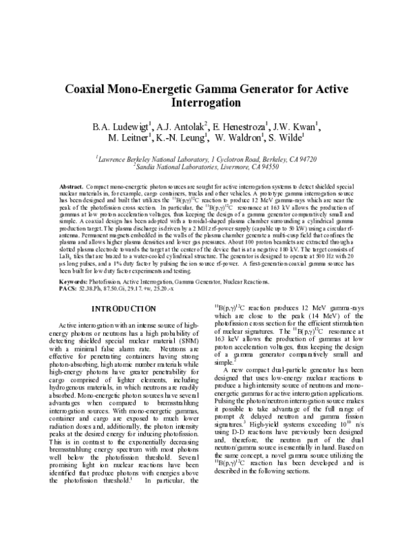 (PDF) Coaxial Mono-Energetic Gamma Generator for Active Interrogation