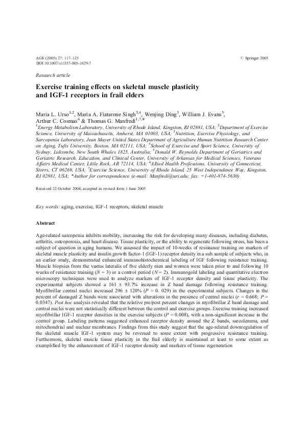 (PDF) Exercise training effects on skeletal muscle plasticity and IGF-1 ...