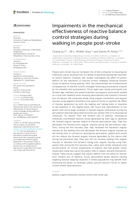(PDF) Impairments in the mechanical effectiveness of reactive balance ...