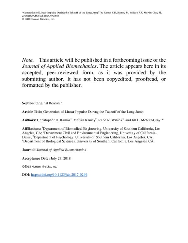 (PDF) Generation of Linear Impulse During the Takeoff of the Long Jump