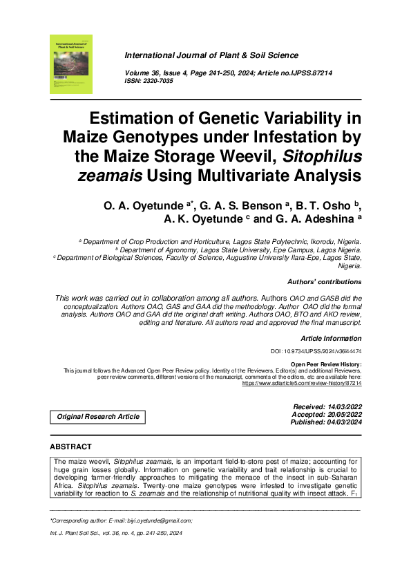(PDF) Estimation of Genetic Variability in Maize Genotypes under ...